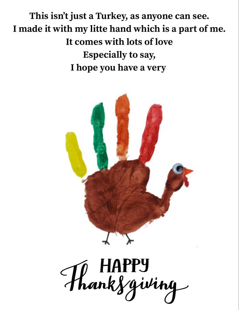 Turkey Handprint Craft With Poem | Thanksgiving Handprint Keepsake ...