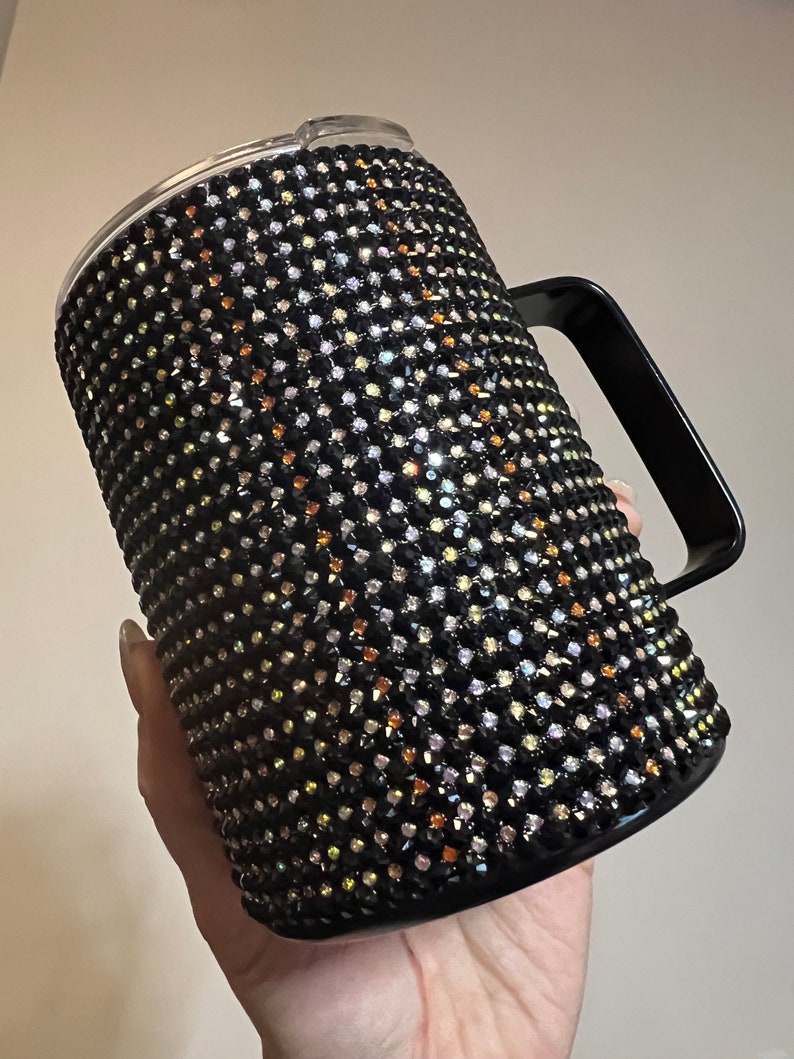 Black and Orange Rhinestone Coffee Mug Tumbler, Deluxe Rhinestone ...