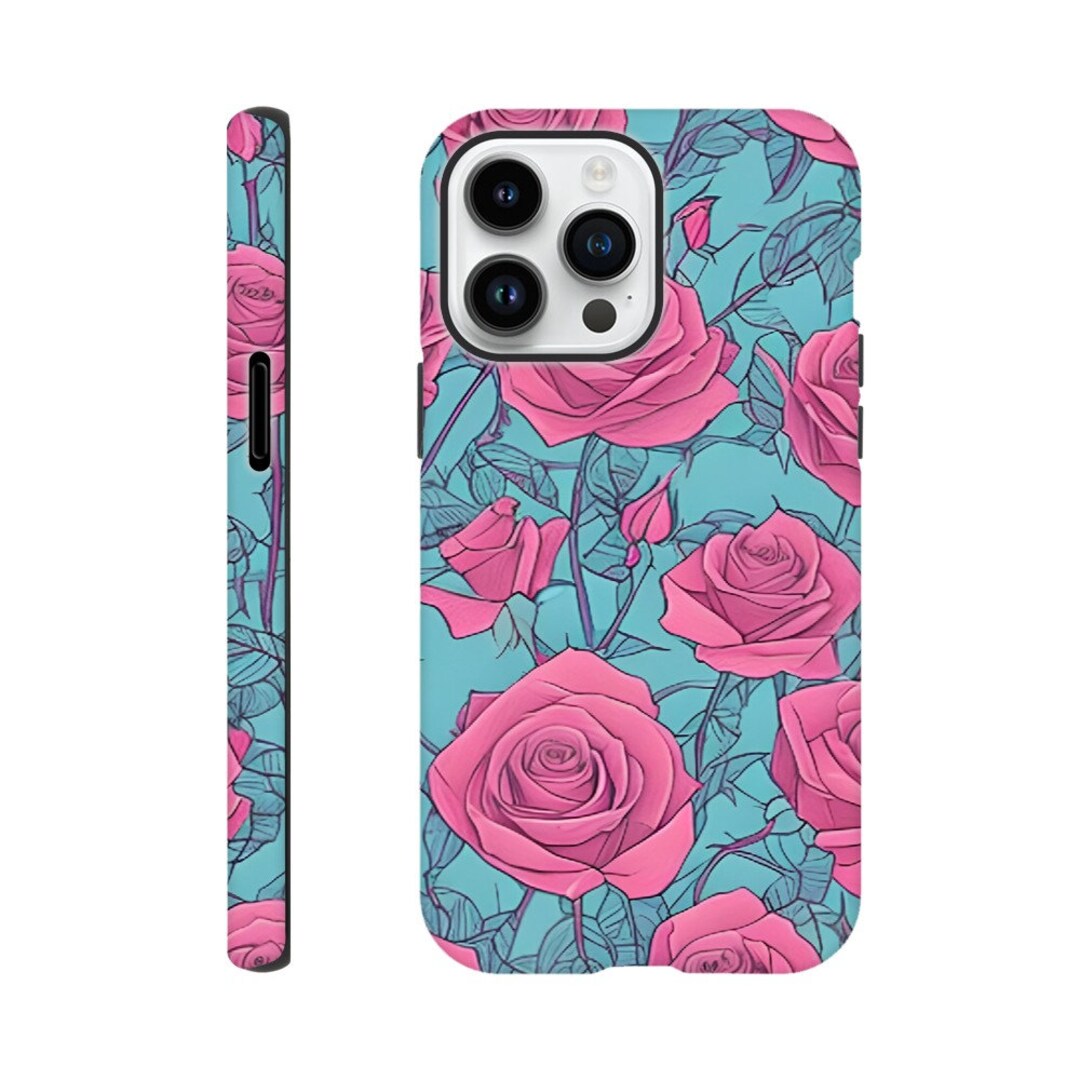 Pink Roses and Blue Background Tough Phone Case | Pink Roses |botanical ...