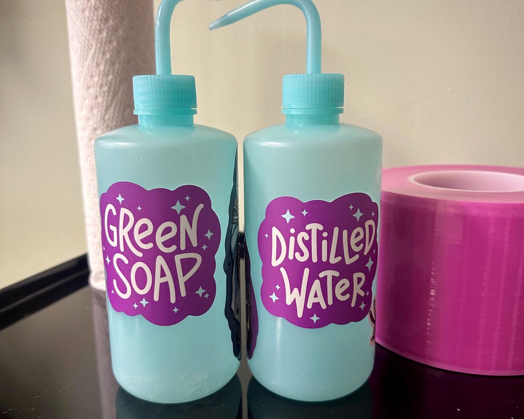 Complete Set of 4 Tattoo Wash Bottle Labels: Green Soap, Witch Hazel ...