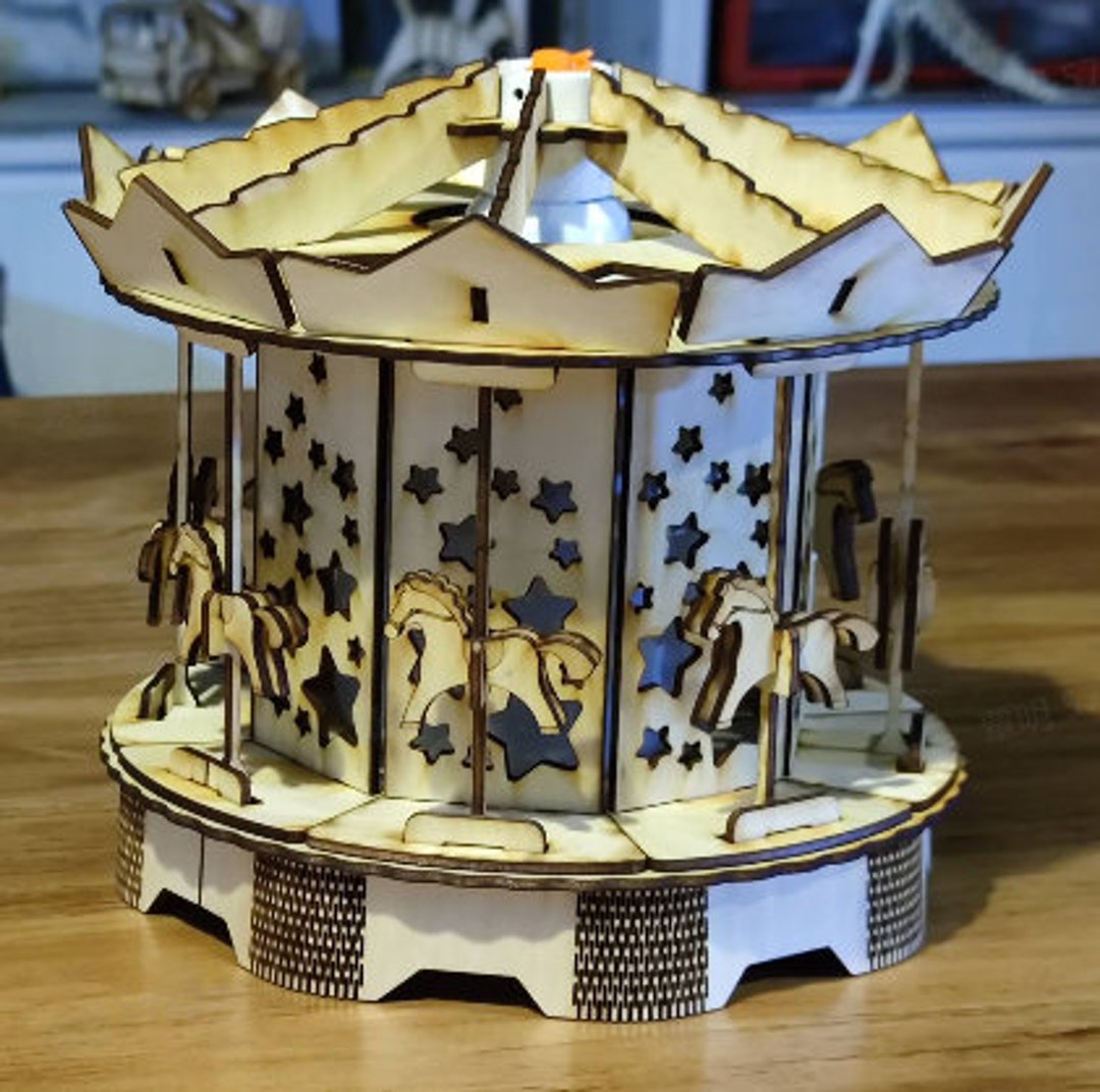 3D Carousel Laser Cut File SVG Wooden Carousel File for Laser DXF Cut ...