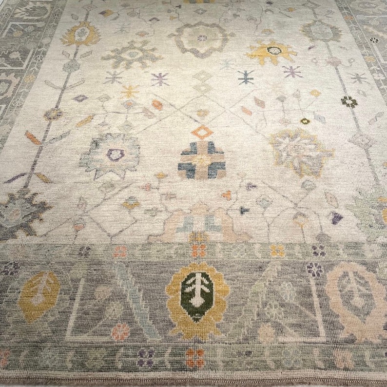 Muted 12x15 Rug Hand Knotted Wool Rug Hallway Room Area Rug 10x14 Gray ...