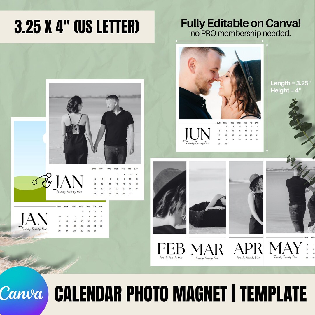 2025 Calendar Photo Magnet Template - Editable 2025 Photo Calendar ...