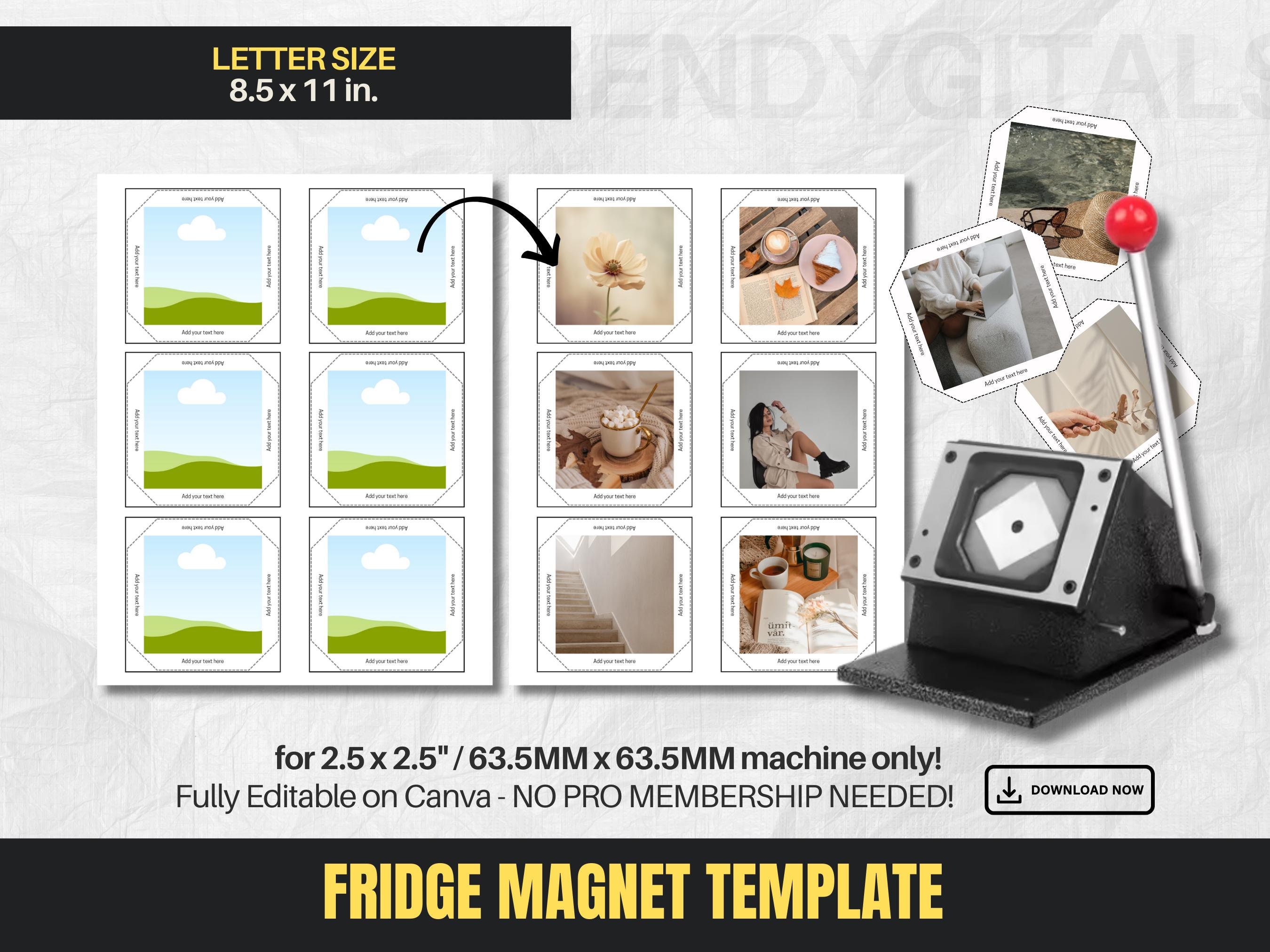 Square Fridge Magnet Template for 2.5"x2.5" Machine | 63.5MM Square Magnet Template | Editable ...