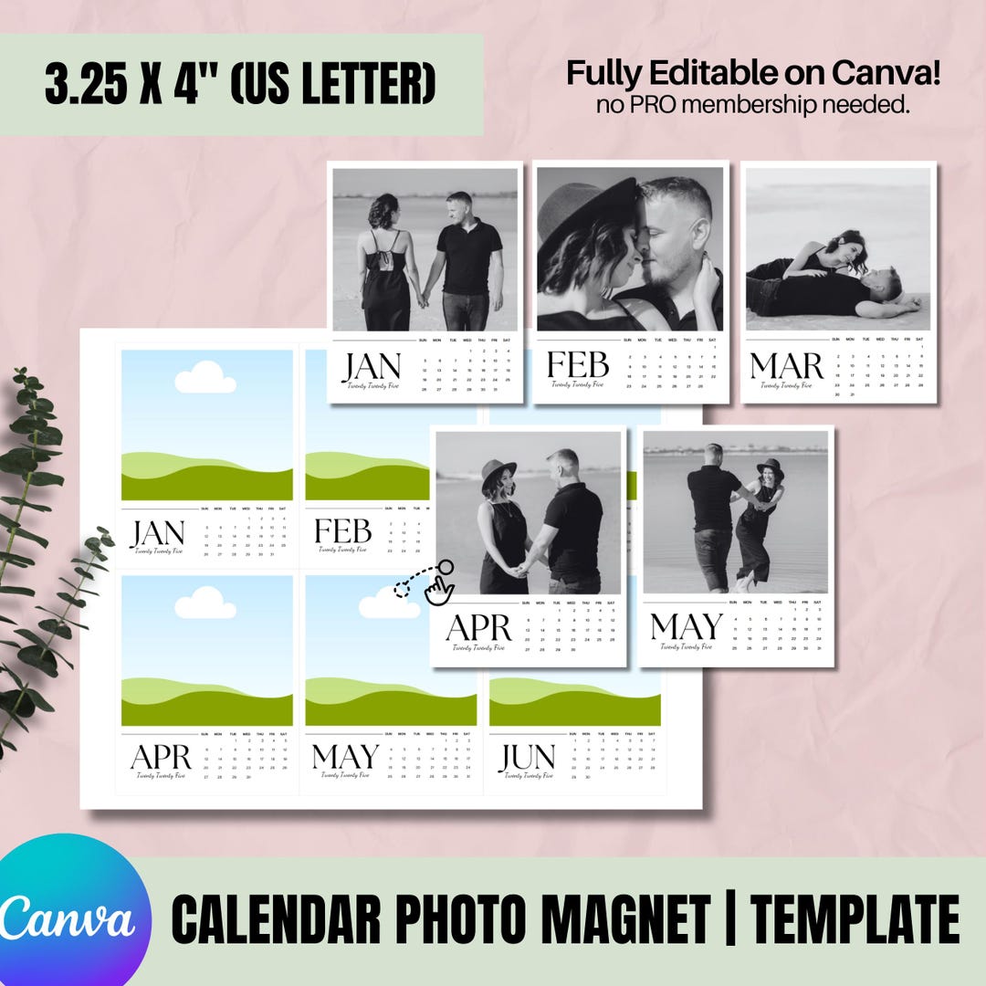 Mini Calendar 2025 Template - Calendar Photo Magnet Template - Editable ...