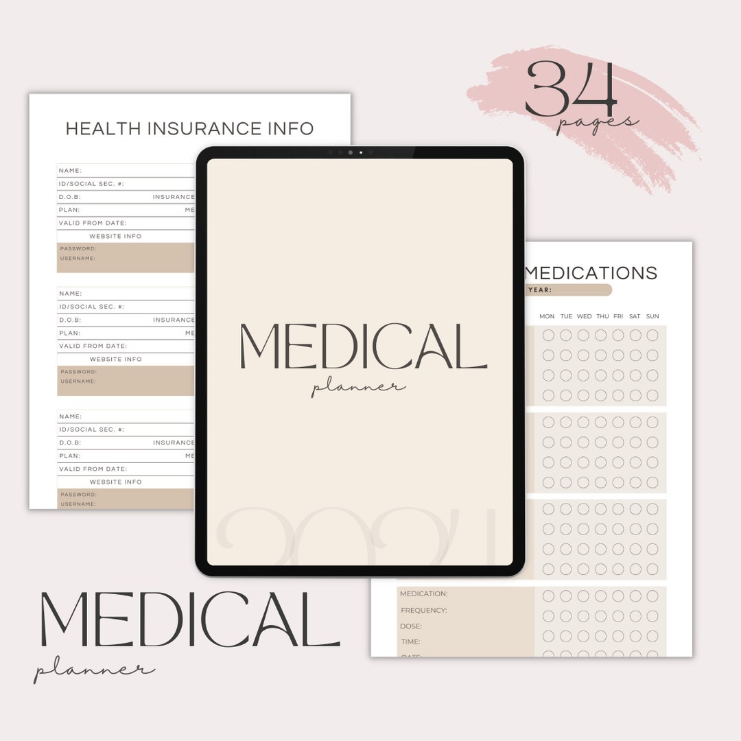 Digital Medical Planner Template Health Planner Medication Tracker ...