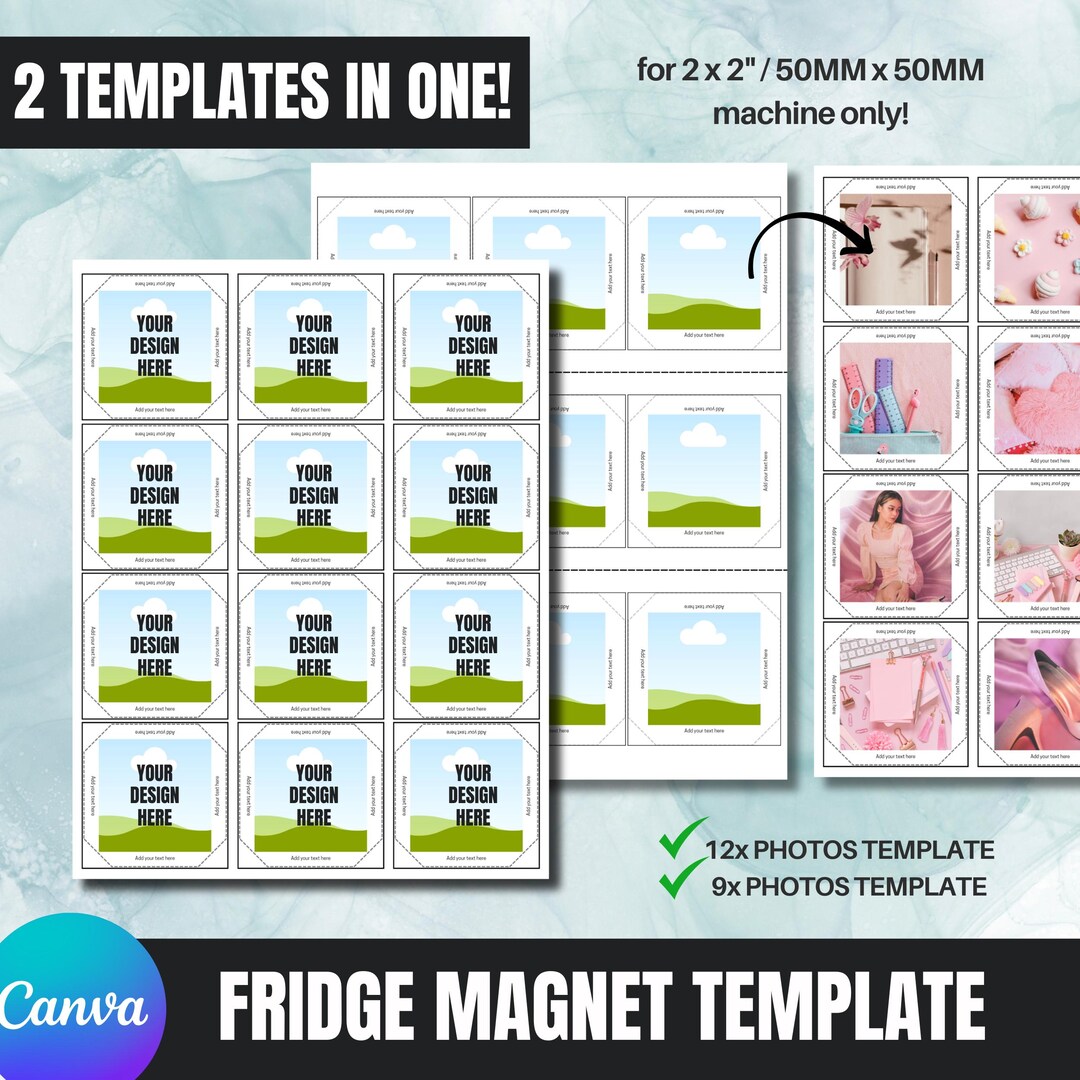 Photo Magnet Template 2x2 Inch | 50x50mm Square Magnet Template - 12 and 9 Photo Spaces | Magnet ...