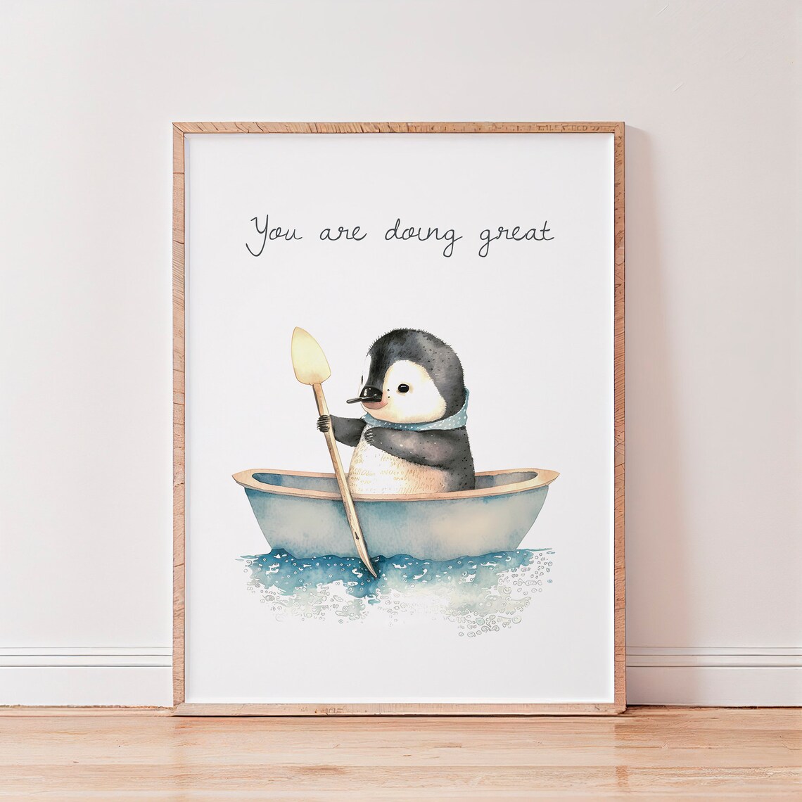 Penguin Paddle Boat Watercolor Art, Nursery Playroom Decor (digital ...