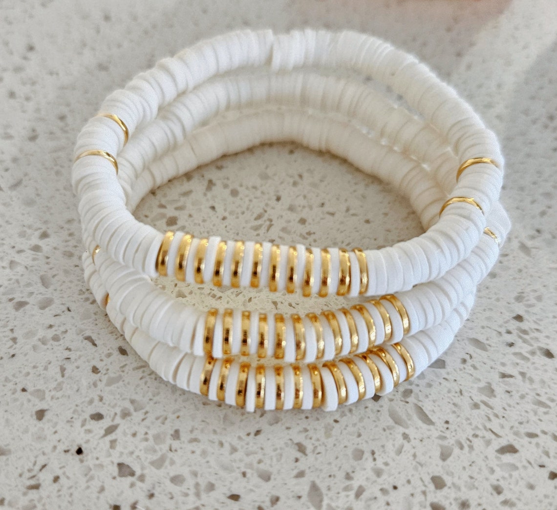 Gold Heishi Disc Beaded Bracelet, Bohemian Heishi Bracelet, Stacking Bracelets Summer Beach ...