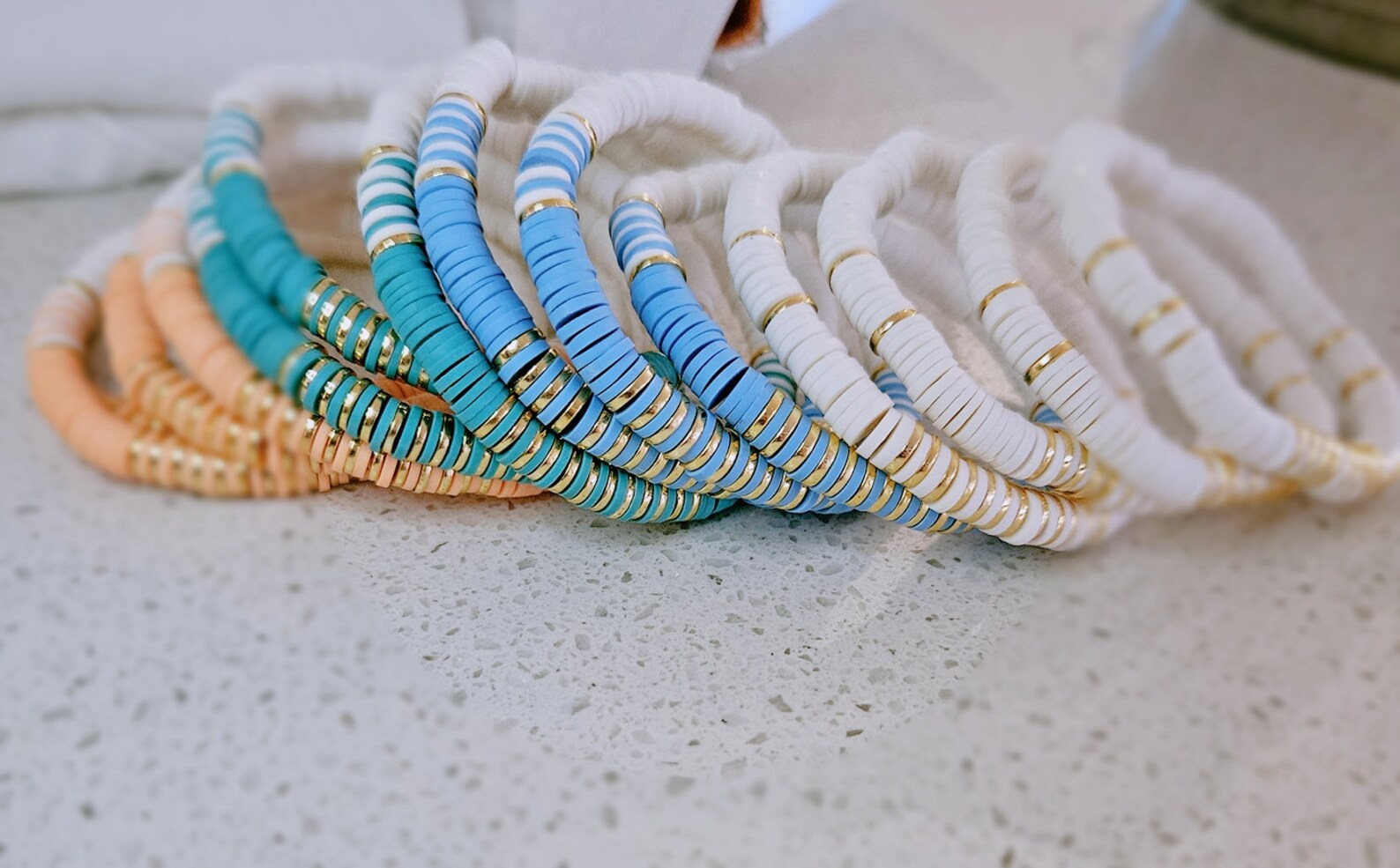Gold Heishi Disc Beaded Bracelet, Bohemian Heishi Bracelet, Stacking Bracelets Summer Beach ...