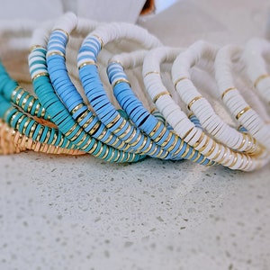 Gold Heishi Disc Beaded Bracelet, Bohemian Heishi Bracelet, Stacking Bracelets Summer Beach ...