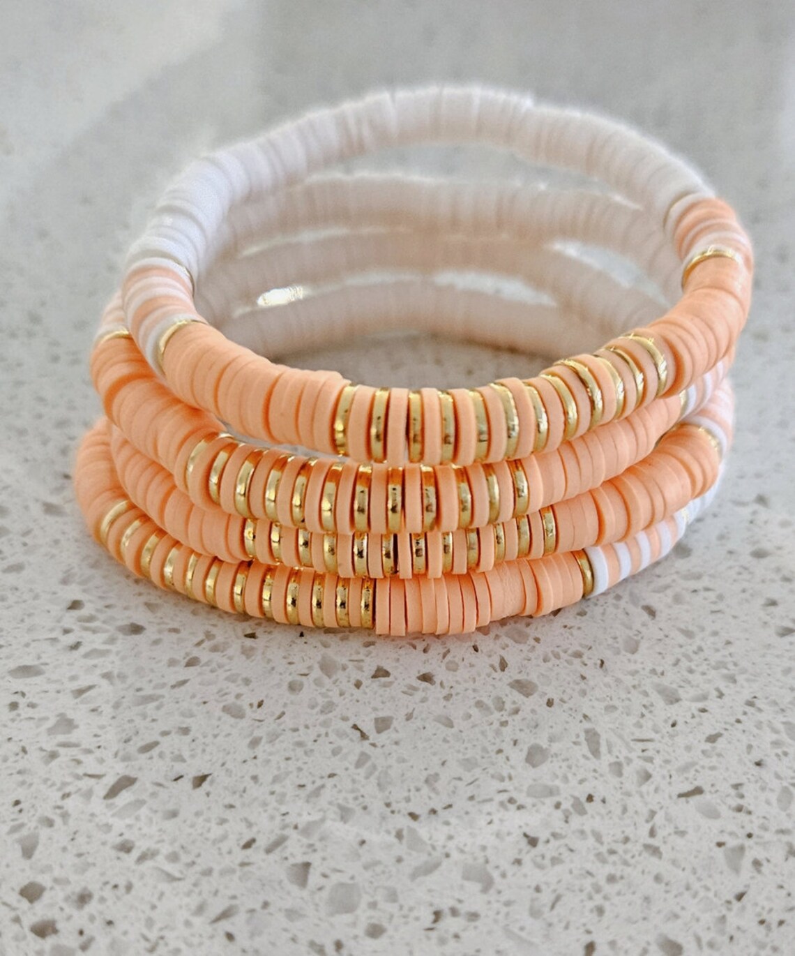 Gold Heishi Disc Beaded Bracelet, Bohemian Heishi Bracelet, Stacking Bracelets Summer Beach ...