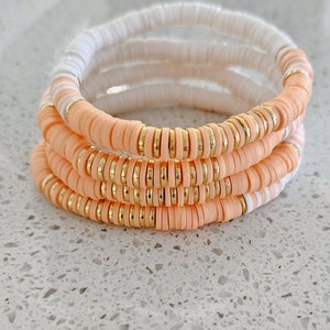 Gold Heishi Disc Beaded Bracelet, Bohemian Heishi Bracelet, Stacking Bracelets Summer Beach ...
