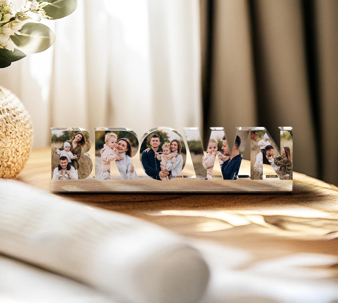 Personalized Family Name Photo Collage Acrylic Block, Family Photo Gift ...