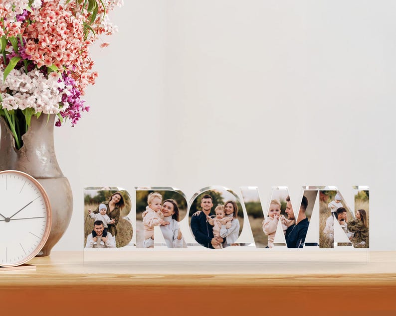 Personalized Family Name Photo Collage Acrylic Block, Family Photo Gift ...