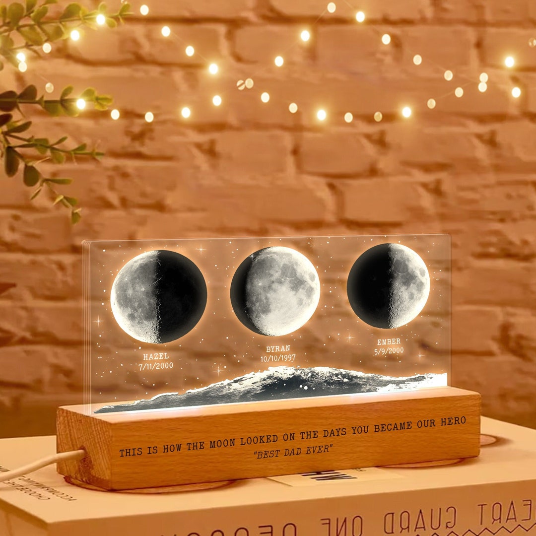 Personalized Moon Phase Night Light for Dad, Custom Dad Gift, Father's ...