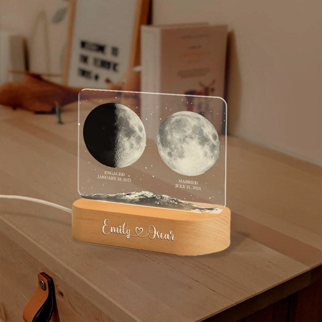 Personalized Moon Phases Night Lamp, Custom Gift for Couple, Custom ...