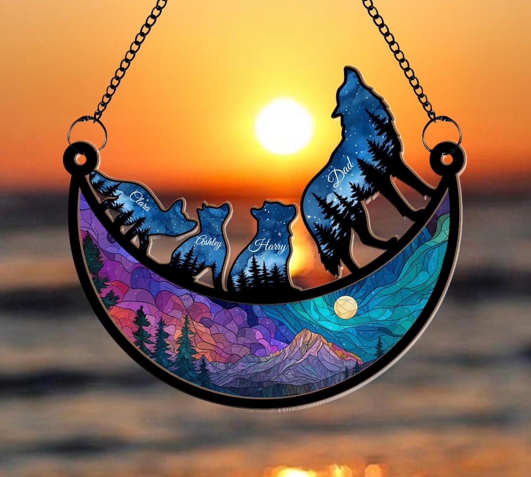 Custom Wolf Pack Suncatcher, Custom Wolf Family Suncatcher, Gift for ...