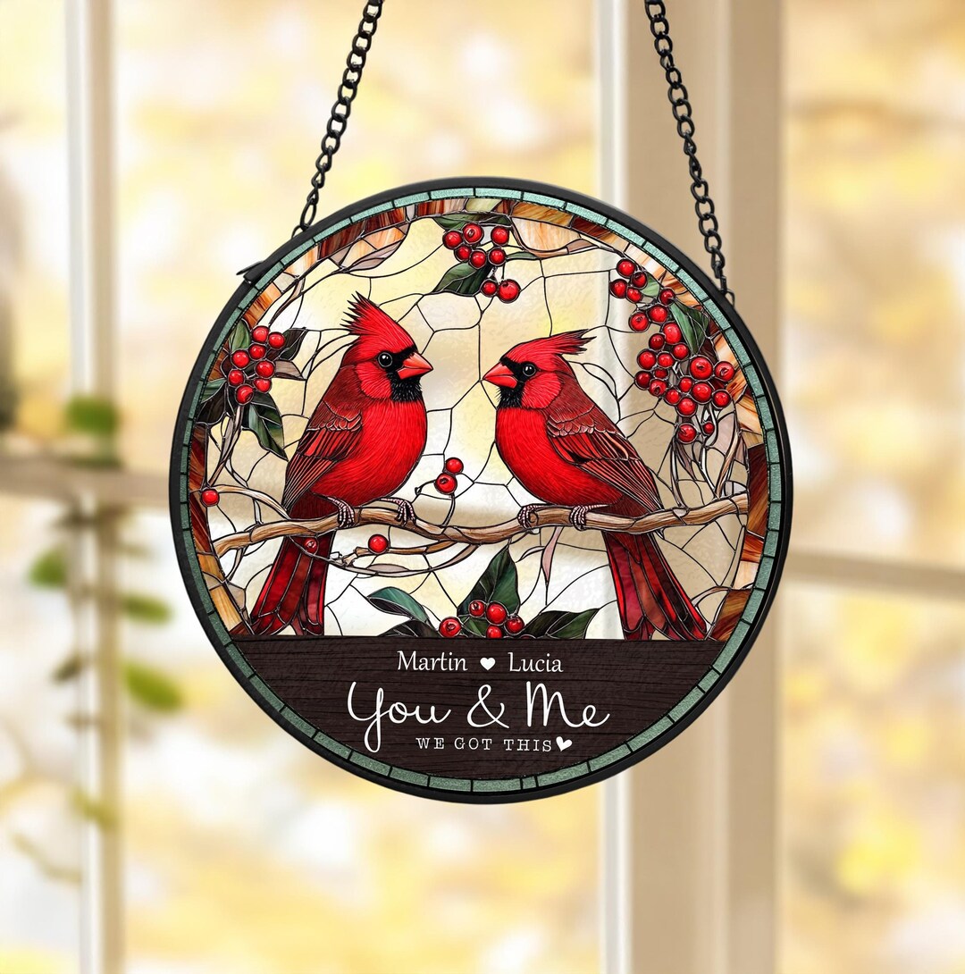 Personalized Cardinal Couple Glass Suncatcher, Cardinal Glass Art ...