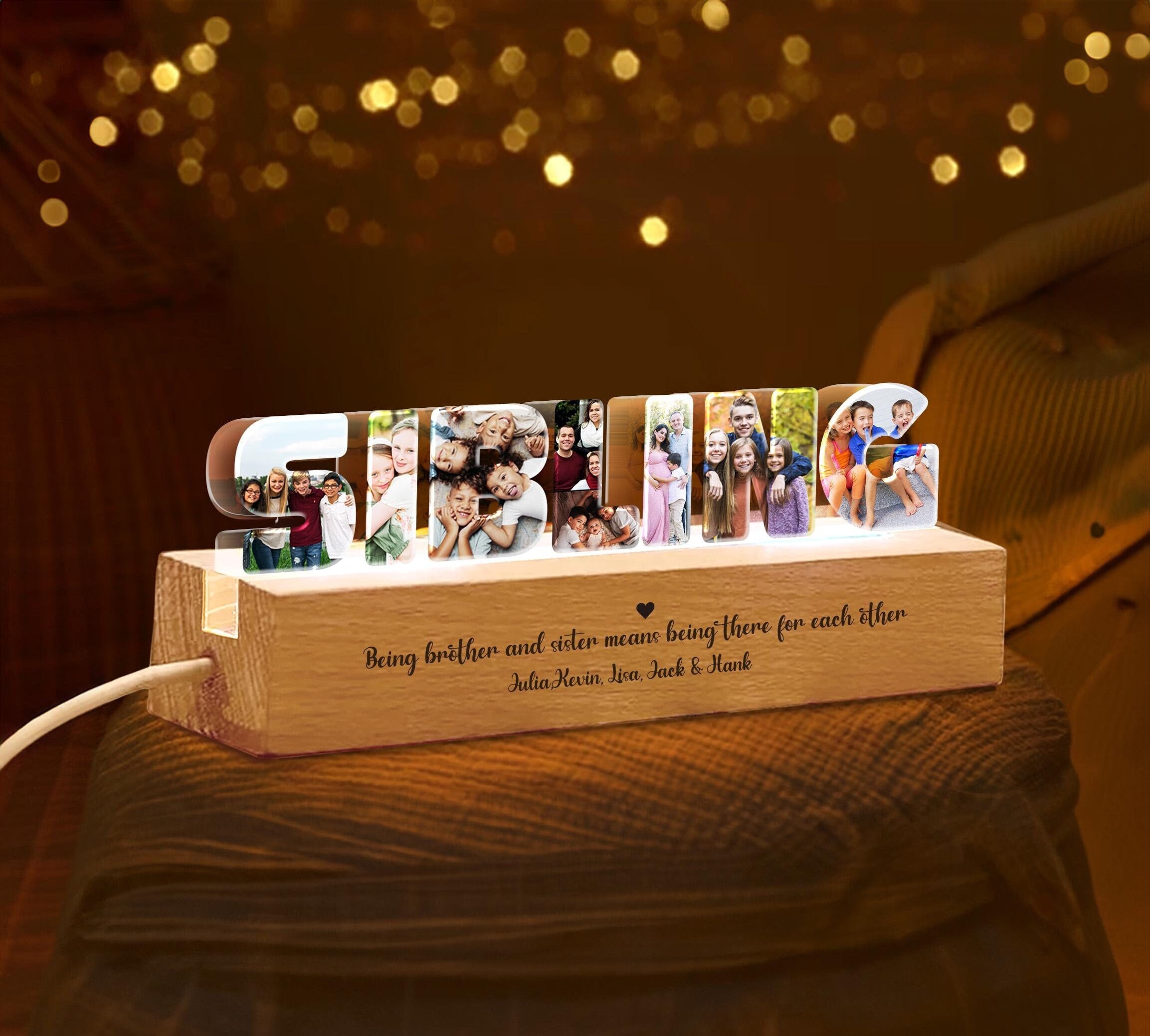 Personalized Sibling Photo Collage Night Light, Sibling Christmas Gift ...