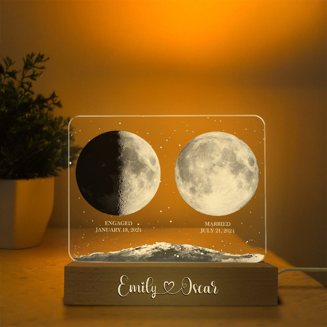 Personalized Moon Phase Night Light for Couple, Custom Moon Phase ...