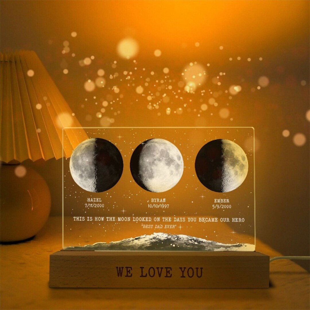Personalized Moon Phase Father's Day Night Light, Custom Moon Phase ...