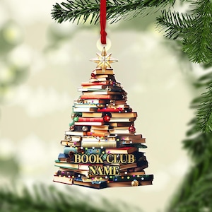 Personalized Christmas Book Tree Name Ornament, Custom Bookish Ornament ...