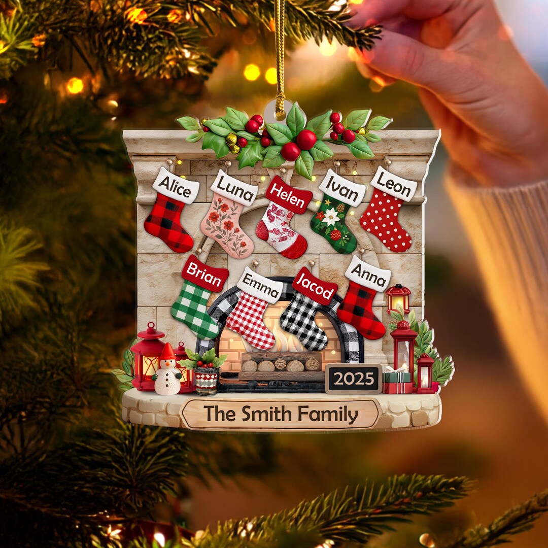 Custom Family Christmas Stockings Ornament, Fireplace Ornament, Family ...