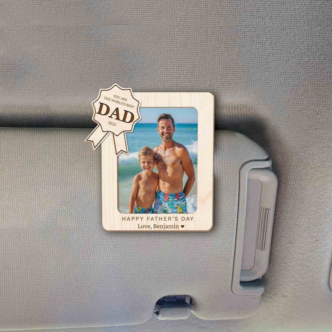 Personalized Dad Picture Frame, Custom Dad Photo Car Visor Clip, Father ...