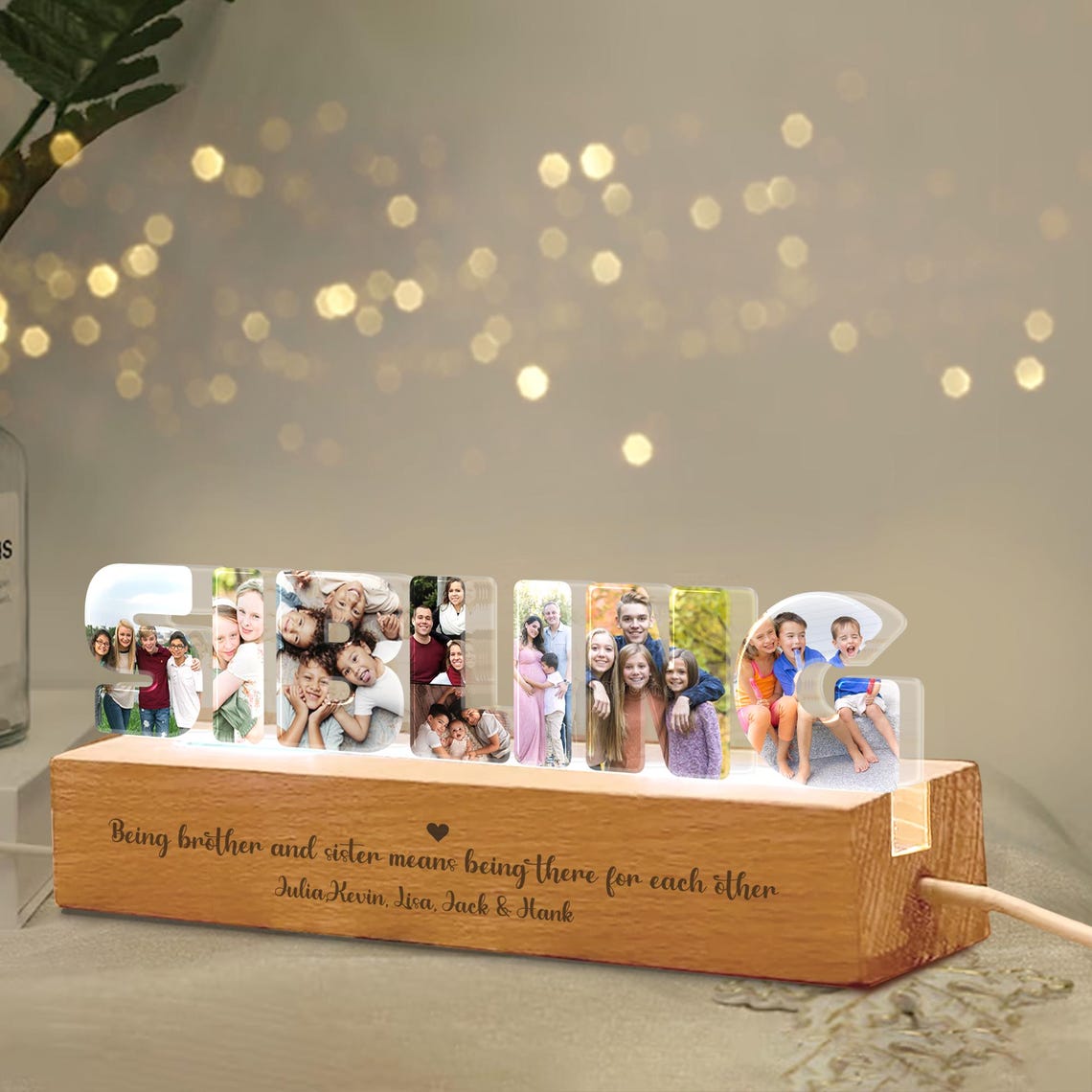 Personalized Sibling Photo Collage Night Light, Sibling Christmas Gift ...