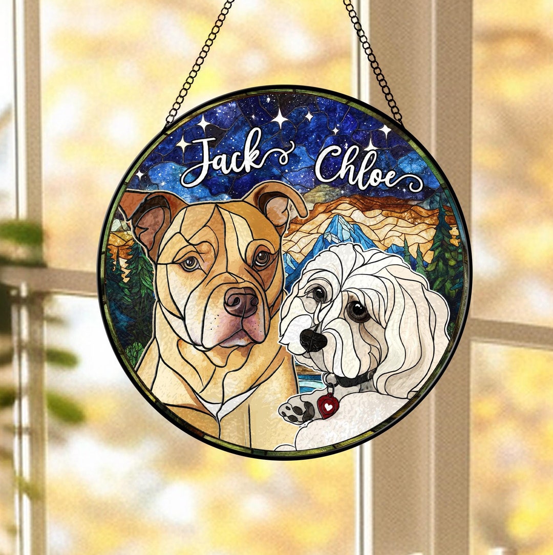 Custom Pets Portrait From Photo Glass Suncatcher, Custom Dog Glass ...