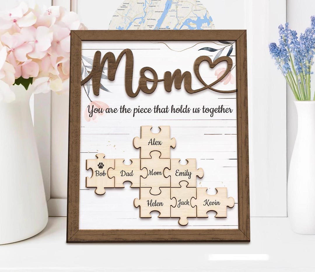 Personalized Mom Family Puzzle Sign, Custom Mom Sign With Kids Name ...
