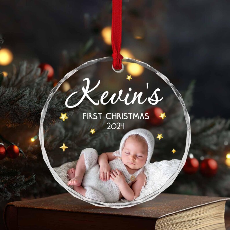 Personalized Baby Photo Glass Ornament, Baby's First Christmas Ornament ...