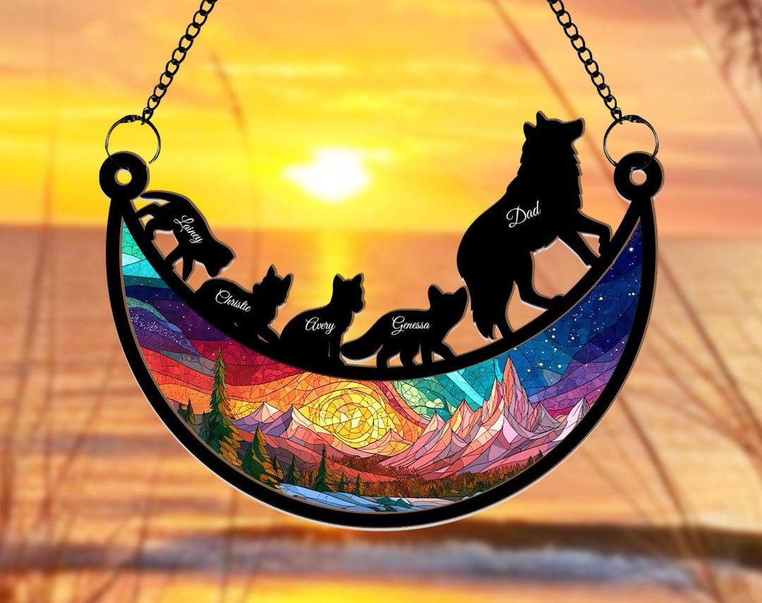 Custom Wolf Pack Family Suncatcher, Gift for Dad, Animal Suncatcher ...