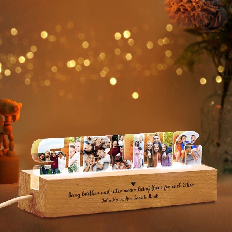 Personalized Sibling Photo Collage Night Light, Sibling Christmas Gift ...