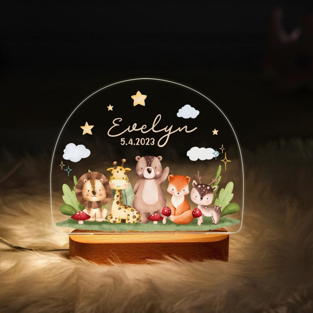Personalized Woodland Night Light, Custom Baby Night Light, Baby Shower ...