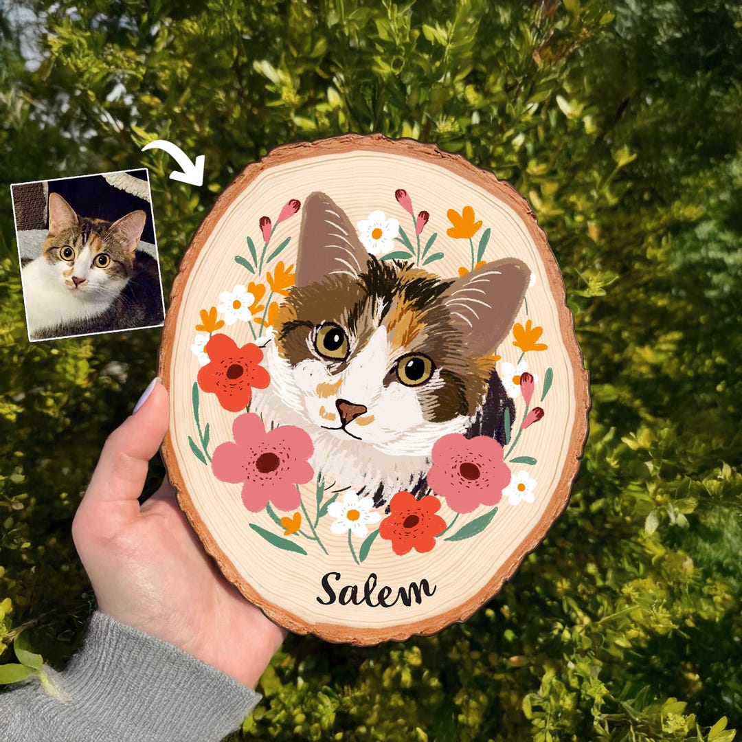 Custom Cat Portrait Wooden Hanging, Custom Pet Portrait Using Pet Photo ...