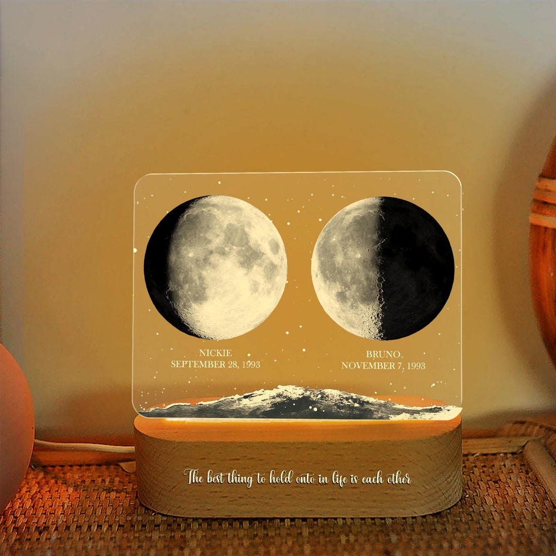 Personalized Moon Phases Couple Night Light, Custom Moon Phase ...
