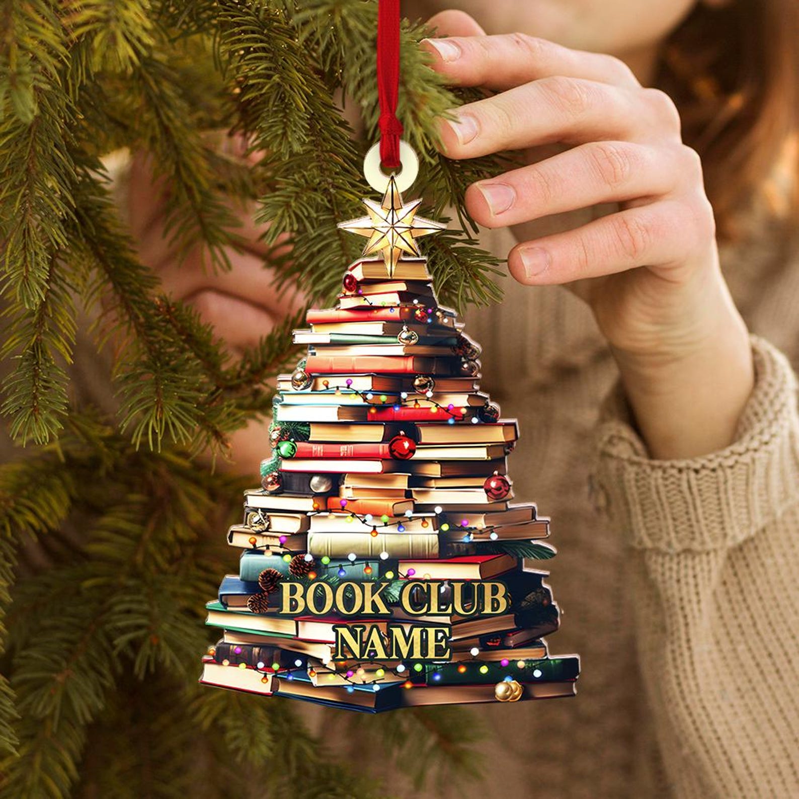 Personalized Christmas Book Tree Name Ornament, Custom Bookish Ornament ...