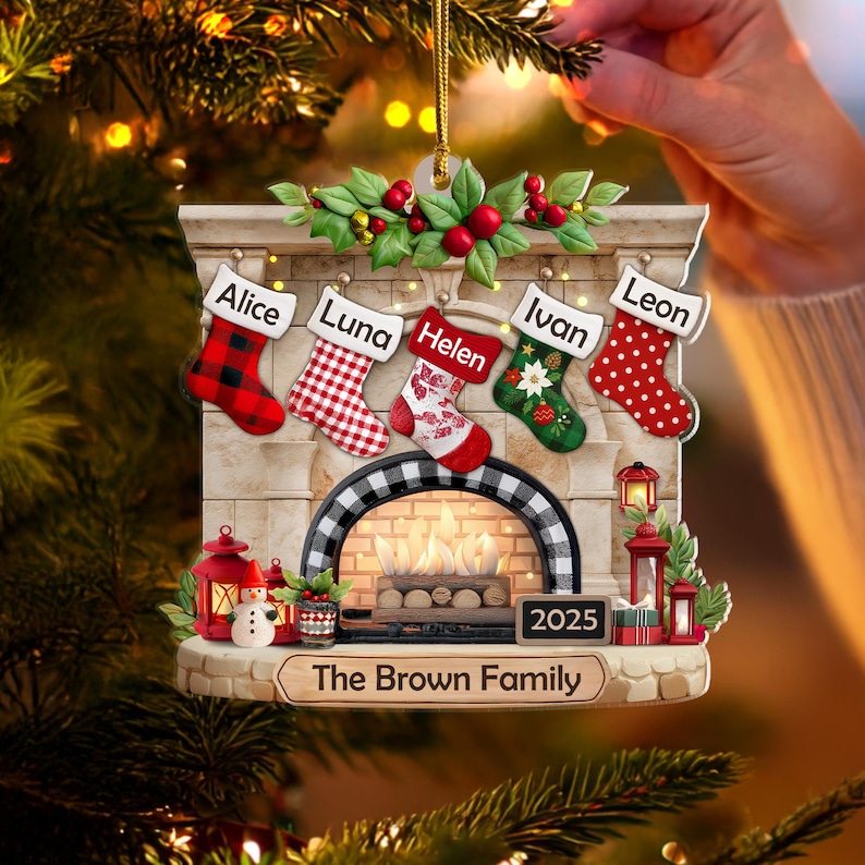 Custom Family Christmas Stockings Ornament, Fireplace Ornament, Family ...