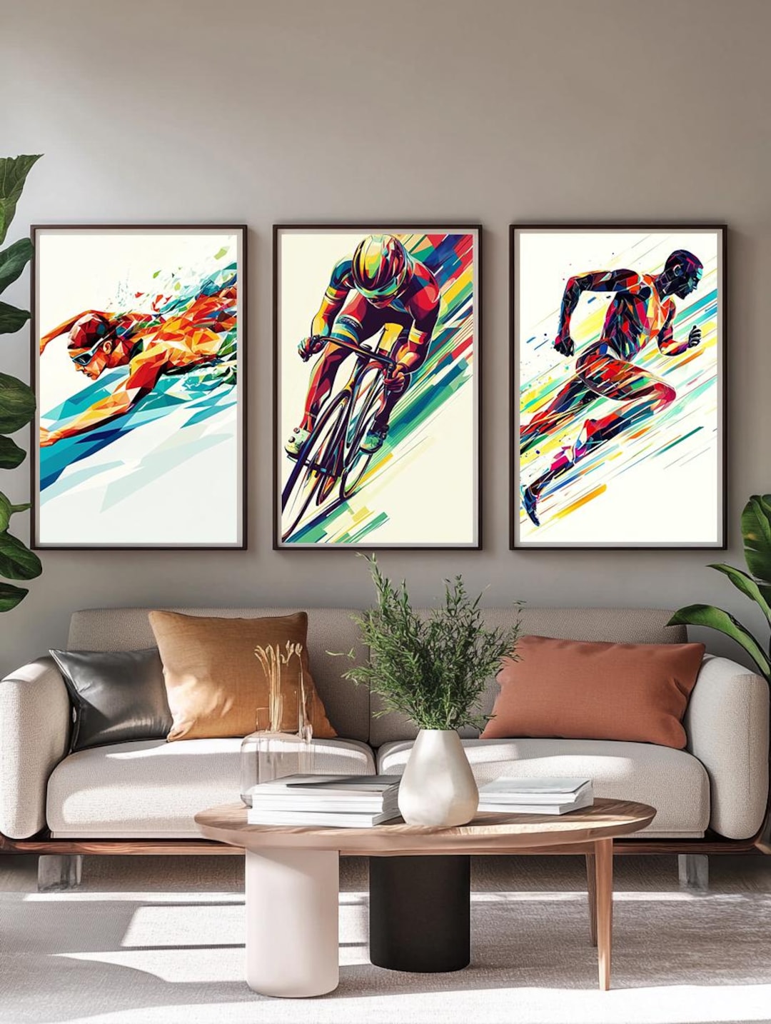 Triathlon Wall Art - Set of 3 - Swimming - Cycling - Running | Abstract ...