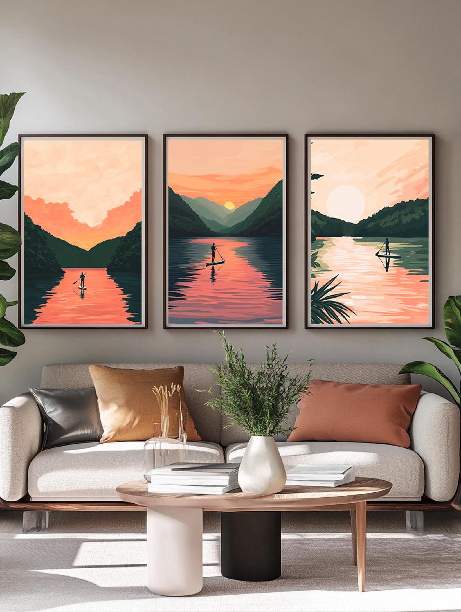 Sunset Stand up Paddleboard Art 3-piece SUP Lake Sunset Poster ...
