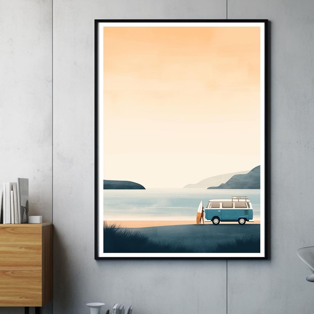 Vintage VW Bus Poster - Vanlife Wall Art | Bulli Illustration | Camping & Roadtrip Poster for ...