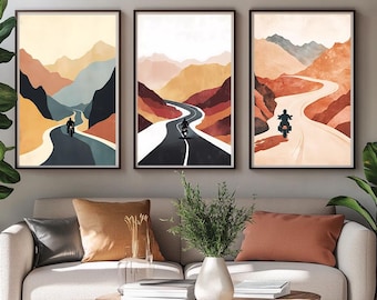 Minimalist Motorcycle Adventure Poster | Winding Road in Mountain ...