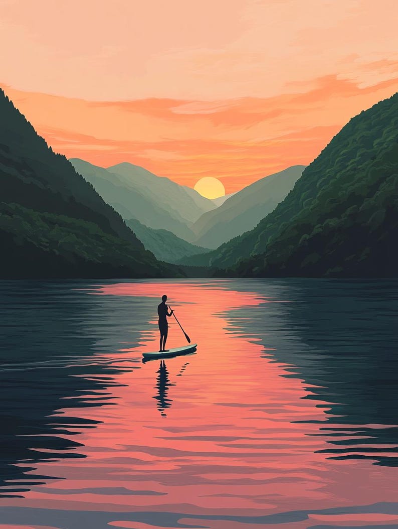Sunset Stand up Paddleboard Art 3-piece SUP Lake Sunset Poster ...
