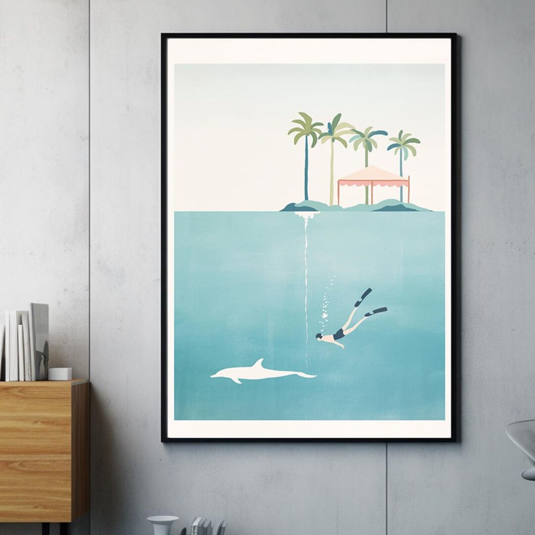 Diver Art Print | Minimalist Diving Wall Art | Underwater Adventure ...