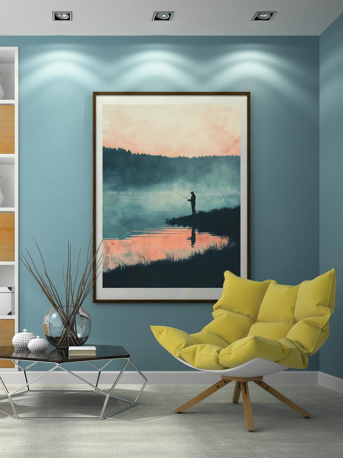Vintage Angler Silhouette Art Print Fishing at Dawn Poster Tranquil ...
