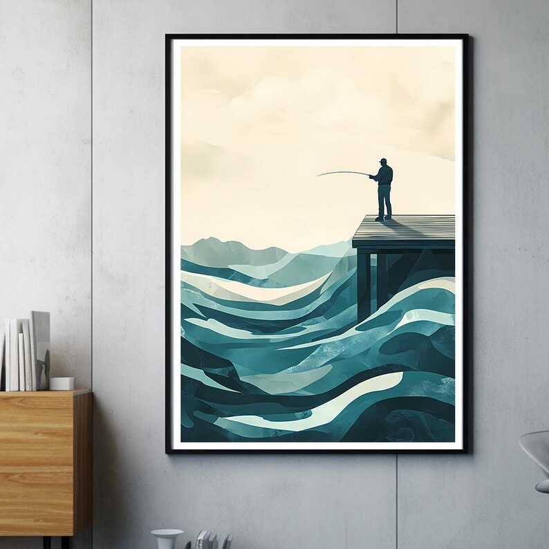 Modern Geometric Angler Art Print Abstract Fishing Poster Minimalist ...