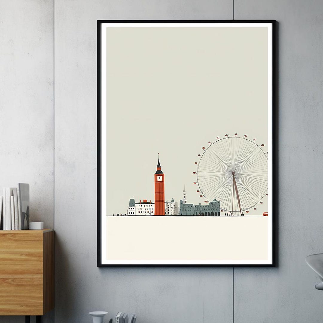 London Wall Art Print, Minimalist London Illustration With Red Bus and ...
