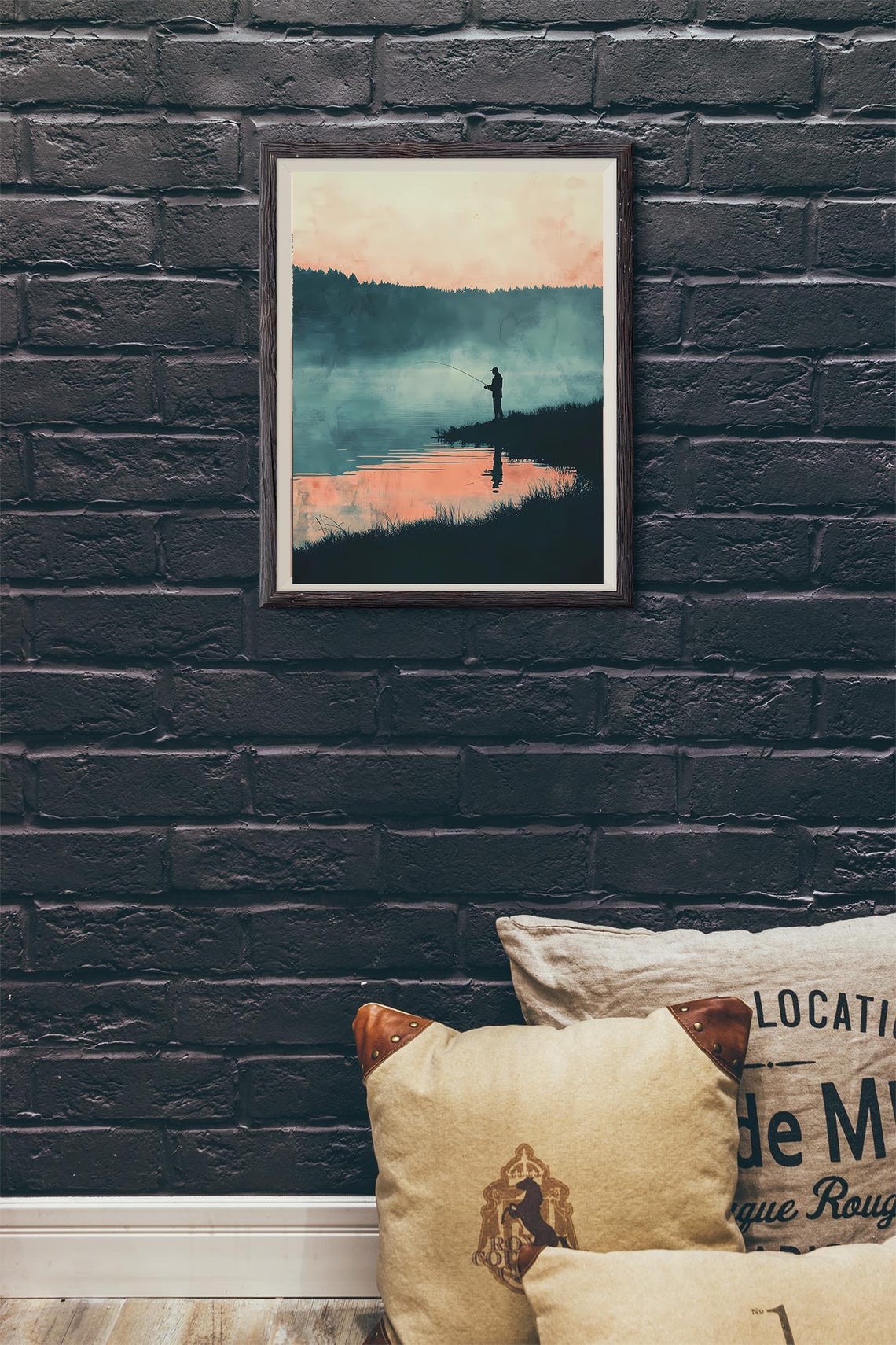 Vintage Angler Silhouette Art Print Fishing at Dawn Poster Tranquil ...